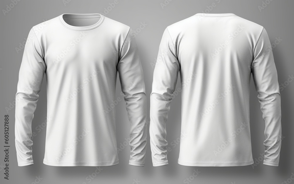 White long sleeve t shirt front and back view isolated on white ...