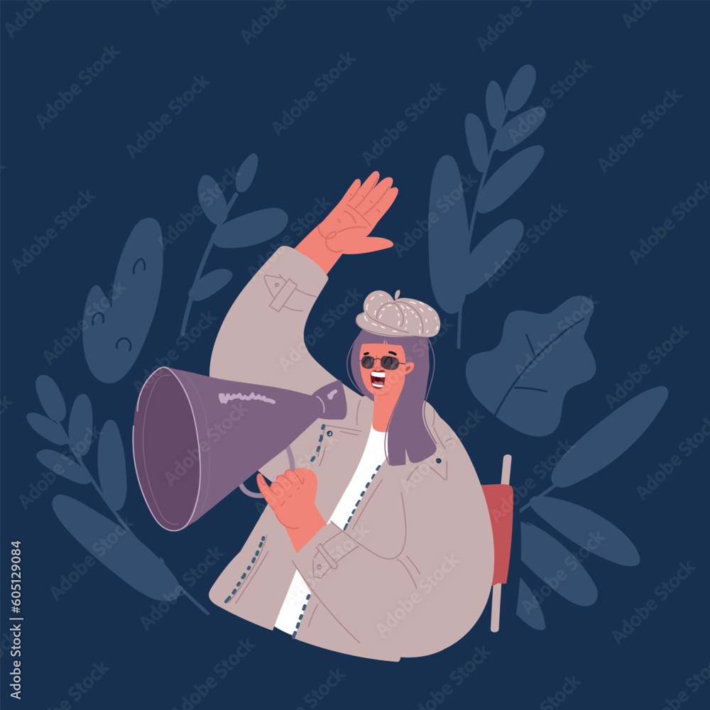 Cartoon vector illustration of Female film director at work. Woman ...