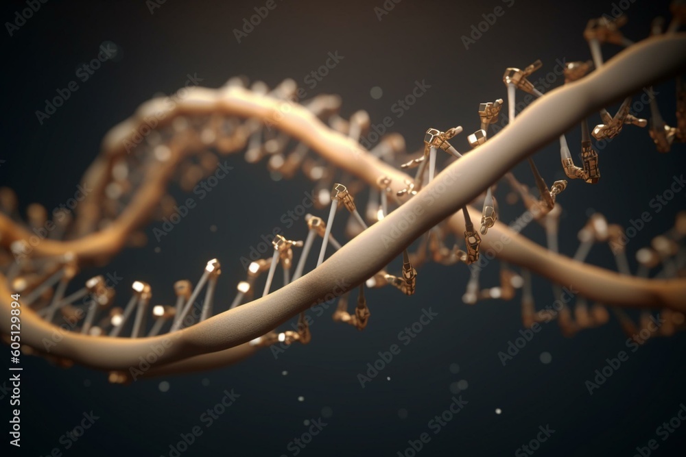 3D rendering of messenger RNA strand with copy space; biology, genetics ...