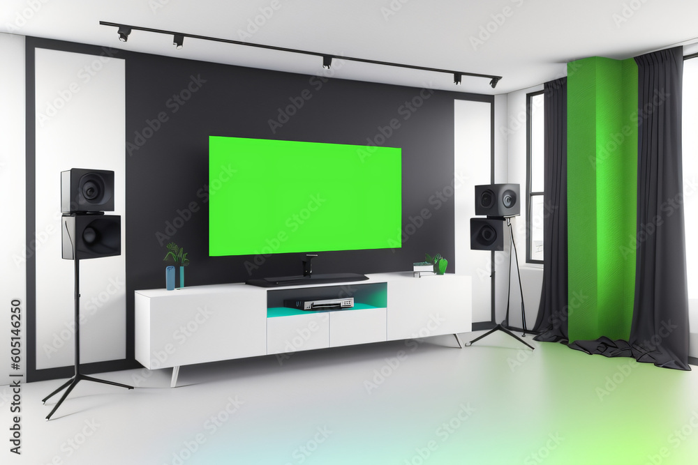 Smart TV with chroma key in modern interior background. On top of that ...