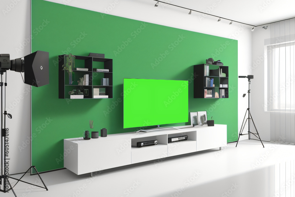 Smart TV with chroma key in modern interior background. On top of that ...