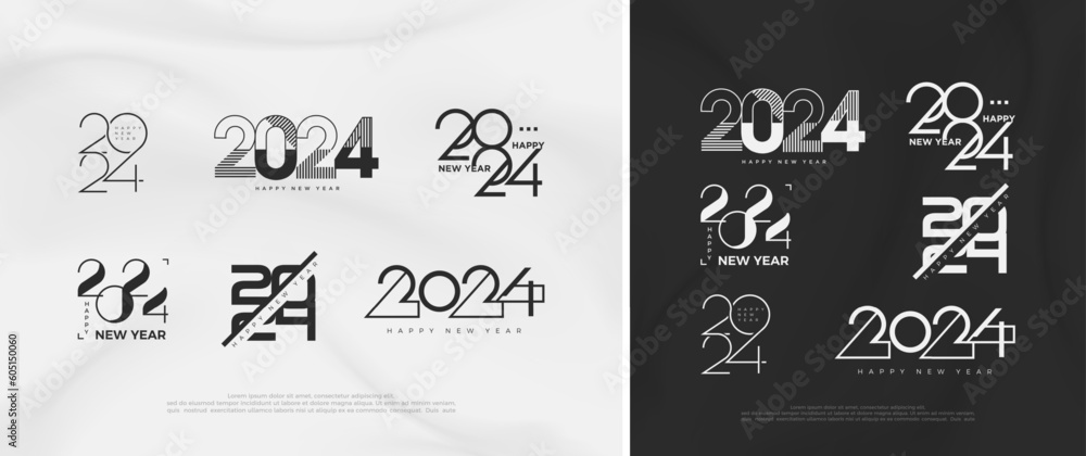 Vetor de Collection of happy new year 2024 designs. With unique and ...