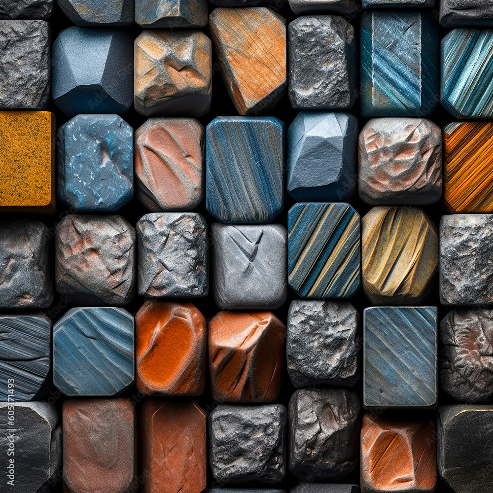 Rock Collection in a Grid. Generative AI. A digital painting of a rock ...