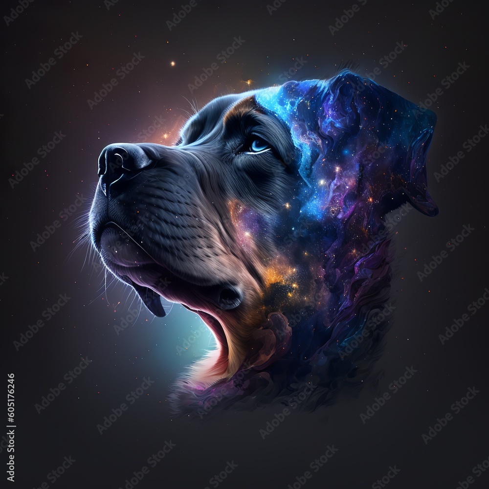 dog head depicted with a galaxy background Stock Illustration | Adobe Stock