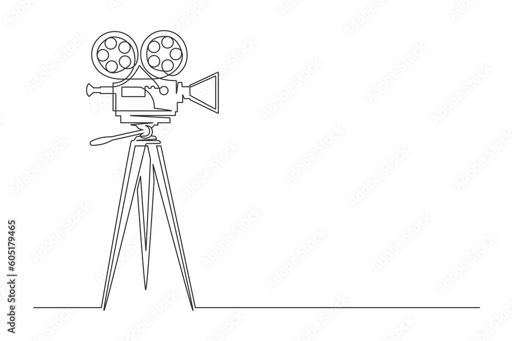 Continuous one line drawing of a retro cinema camera. Vintage cinema ...