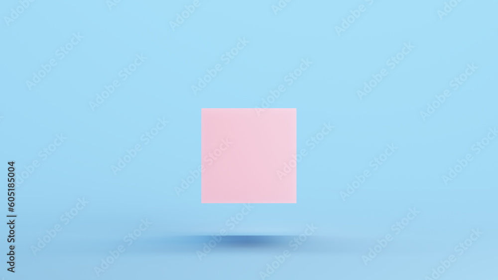 Pink Cube Floating Box Geometric Shape Solid Face Structure Kitsch Blue ...