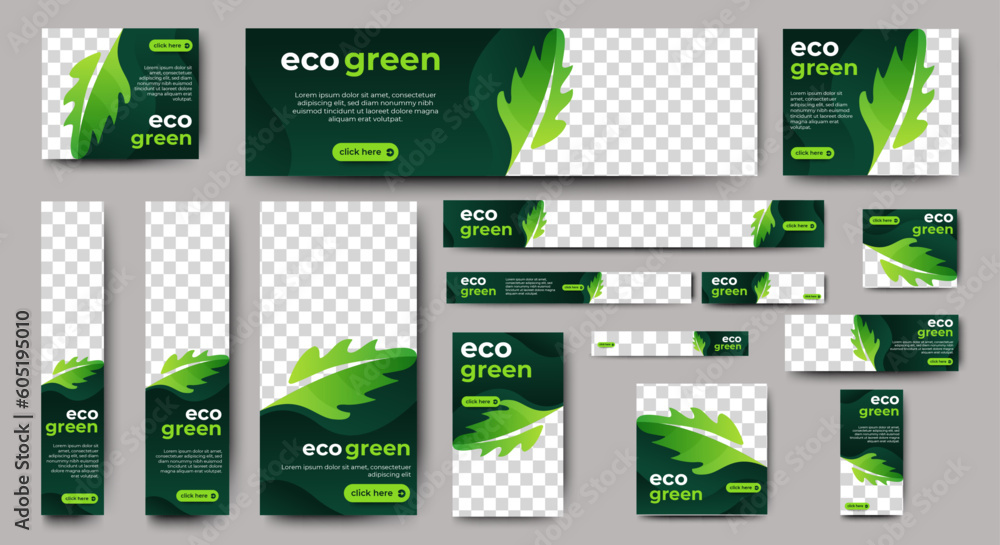 Green banner design web template Set, Horizontal header web banner ...