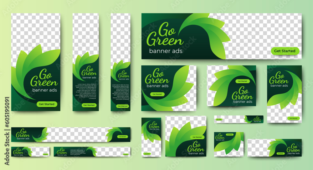 Green Banner Design Web Template Set Horizontal Header Web Banner