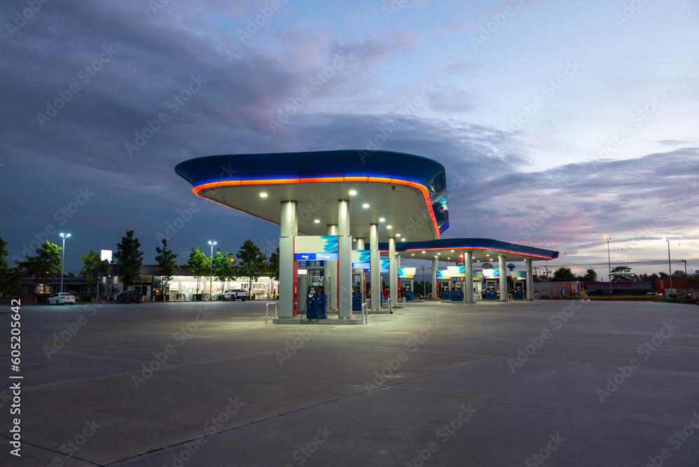Gas station with cloud and blue sky at sunset gas station at sunset ...