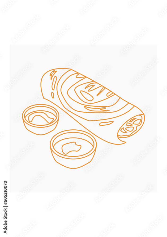 Editable Outline Style Top Side View Indian Masala Dosa With Chutney ...