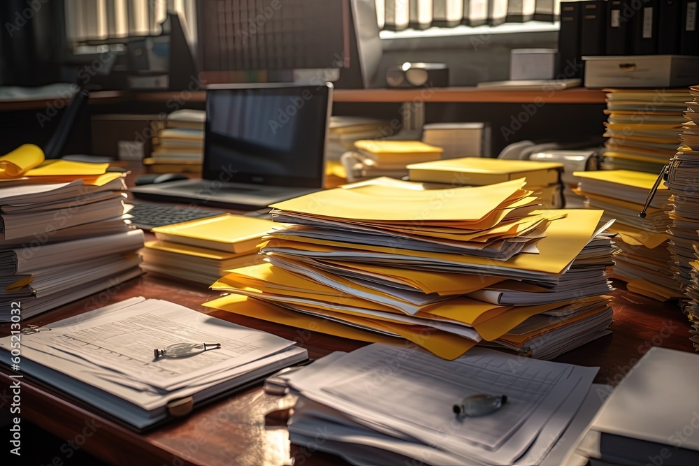 Pile of Paperwork or Unfinished Documents Stacked on Office Desk with ...