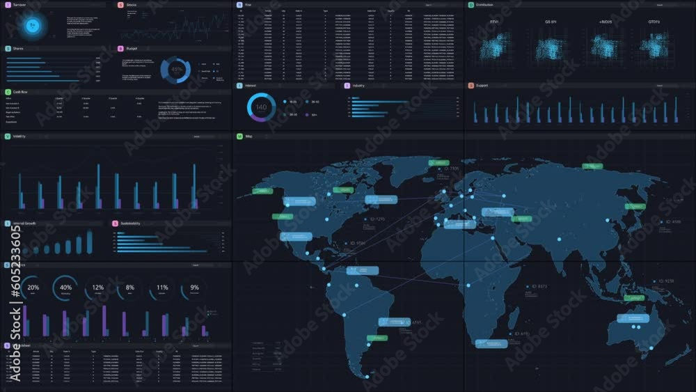 Dark Monitoring Software Mockup With World Map Updating In Real Time ...