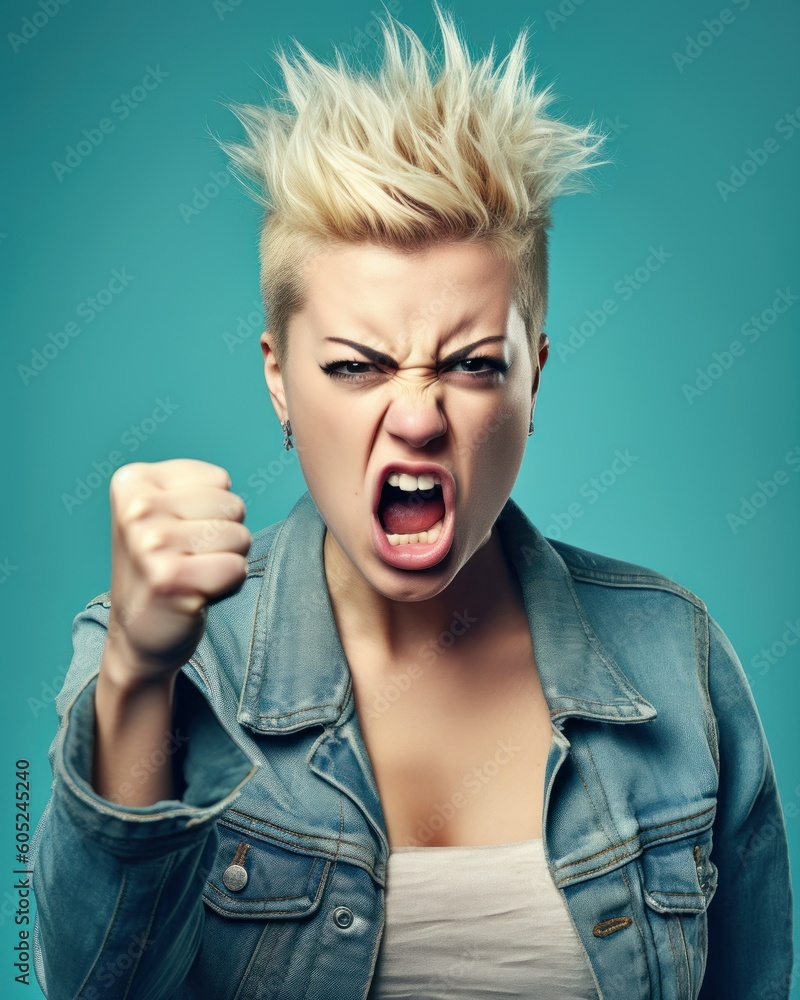 Portrait of a ficitonal Mad and Angry Short Hair Blonde Punk Rocker ...