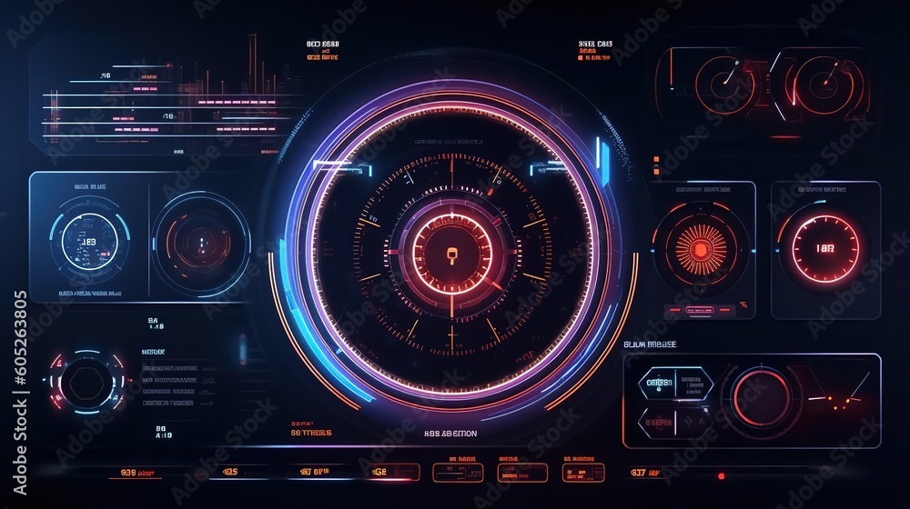 The sci-fi futuristic HUD dashboard displays a virtual reality ...