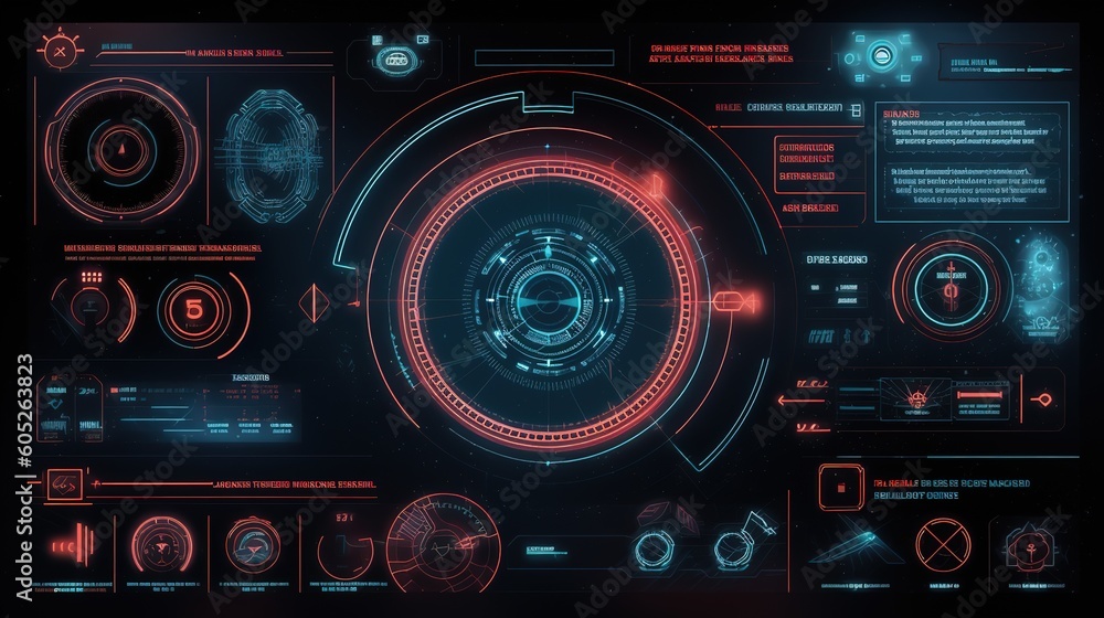 The sci-fi futuristic HUD dashboard displays a virtual reality ...