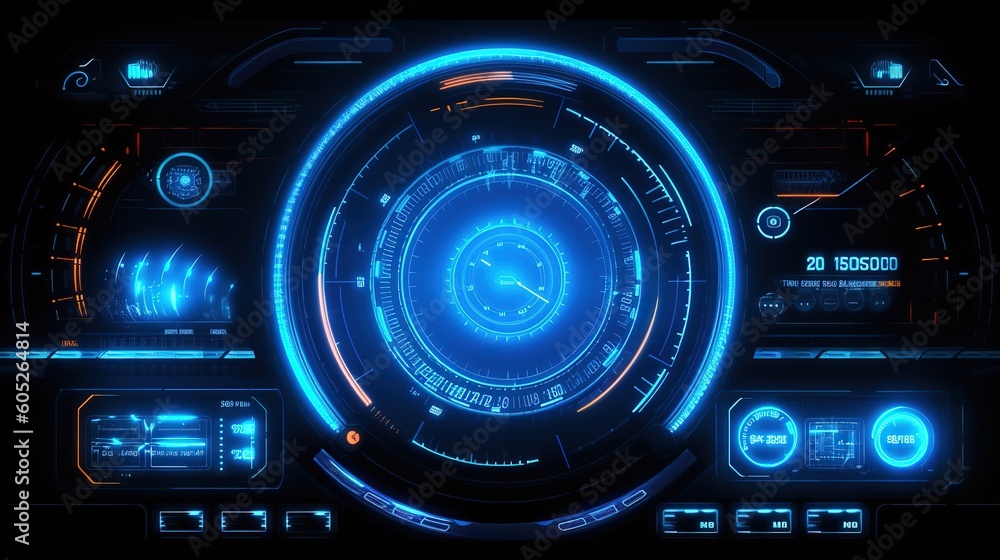 The sci-fi futuristic HUD dashboard displays a virtual reality ...