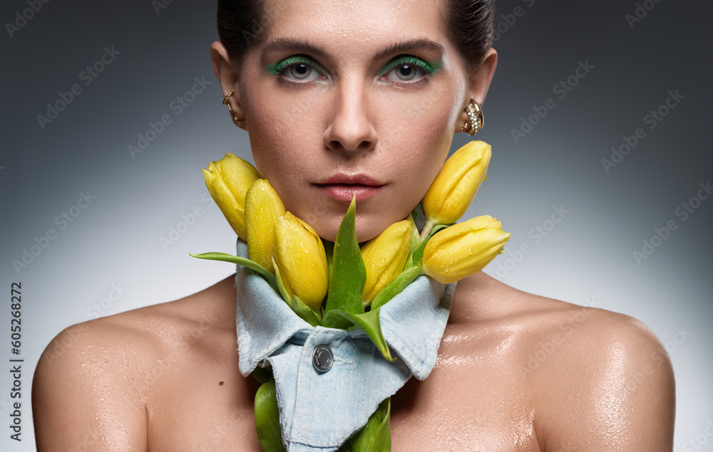 Portrait of a beautiful woman, fashion or beauty photography on a ...