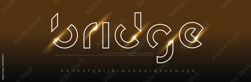 Vecteur Stock Bridge, space font alphabet letters. Outline linear ...