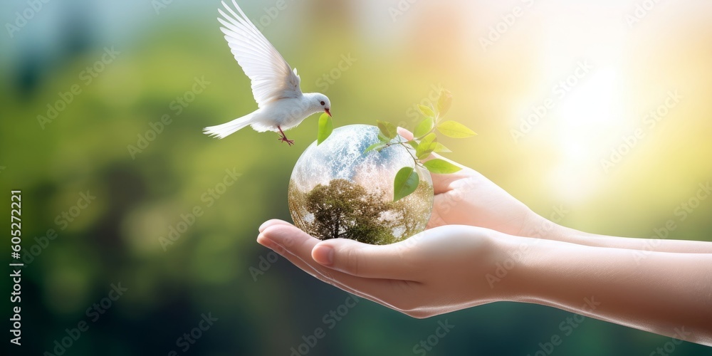 world environment and earth day, hands holding earth globe and Peace ...