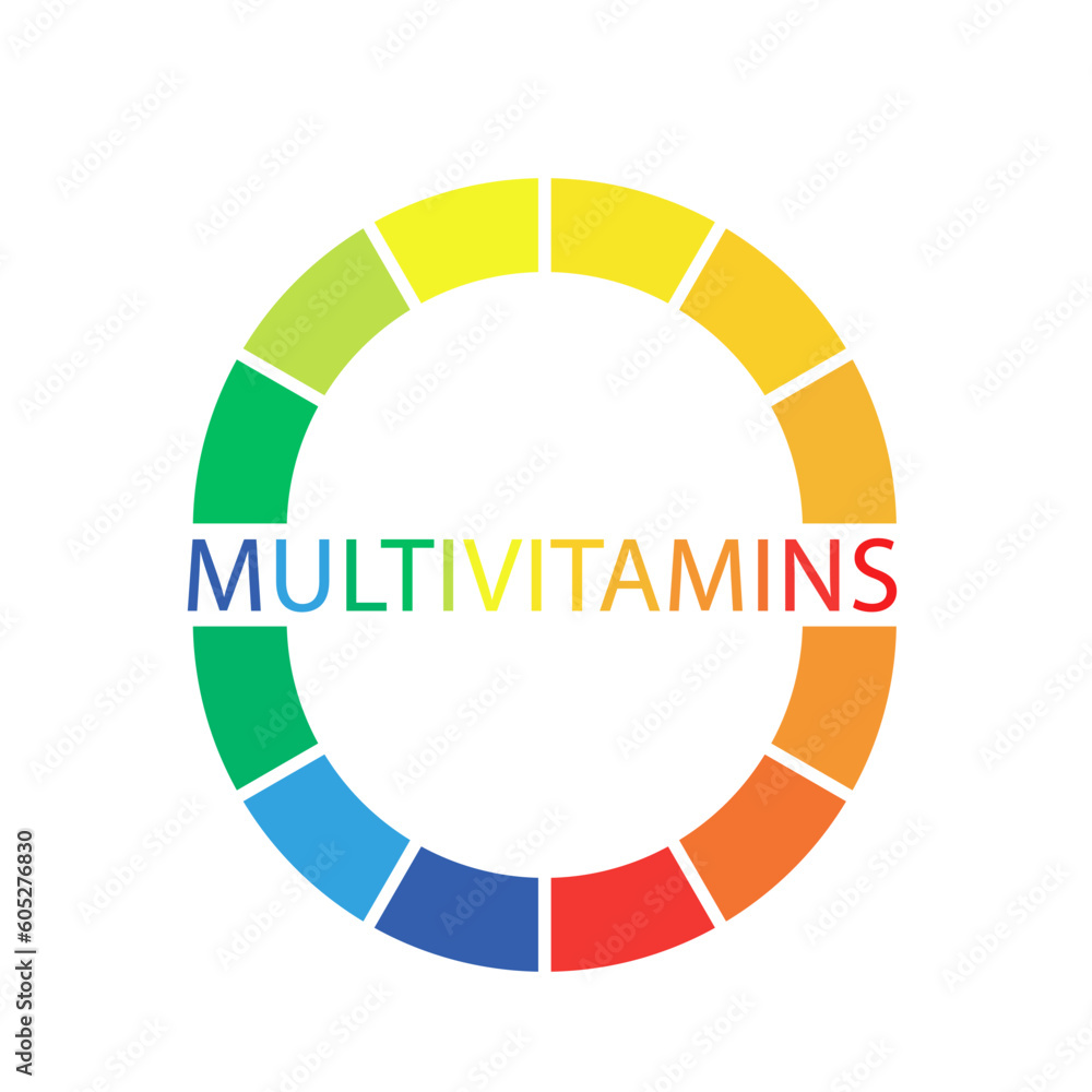 Multivitamin label inspiration, icon vitamins. Colorful gradient ...