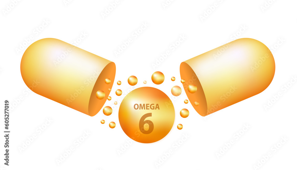 Golden drops of Omega six. Polyunsaturated fatty acids Omega-6. Natural ...