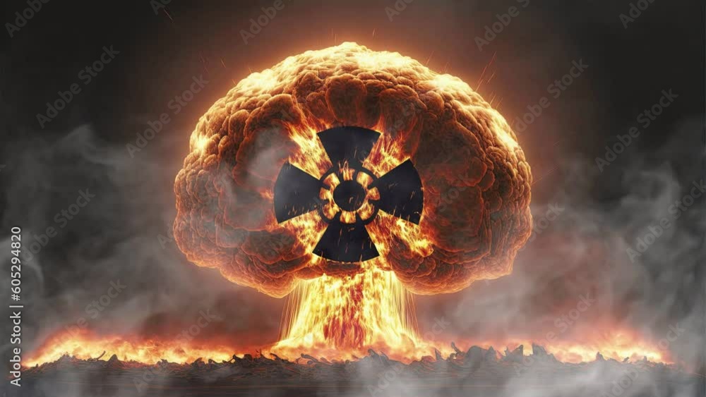 Video „mushroom of fire of a nuclear explosion in the skyline creating ...