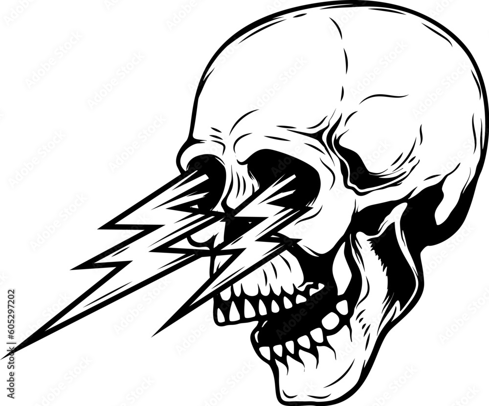 Skull with lightnings. Vintage skull with lightnings. For logo, label ...