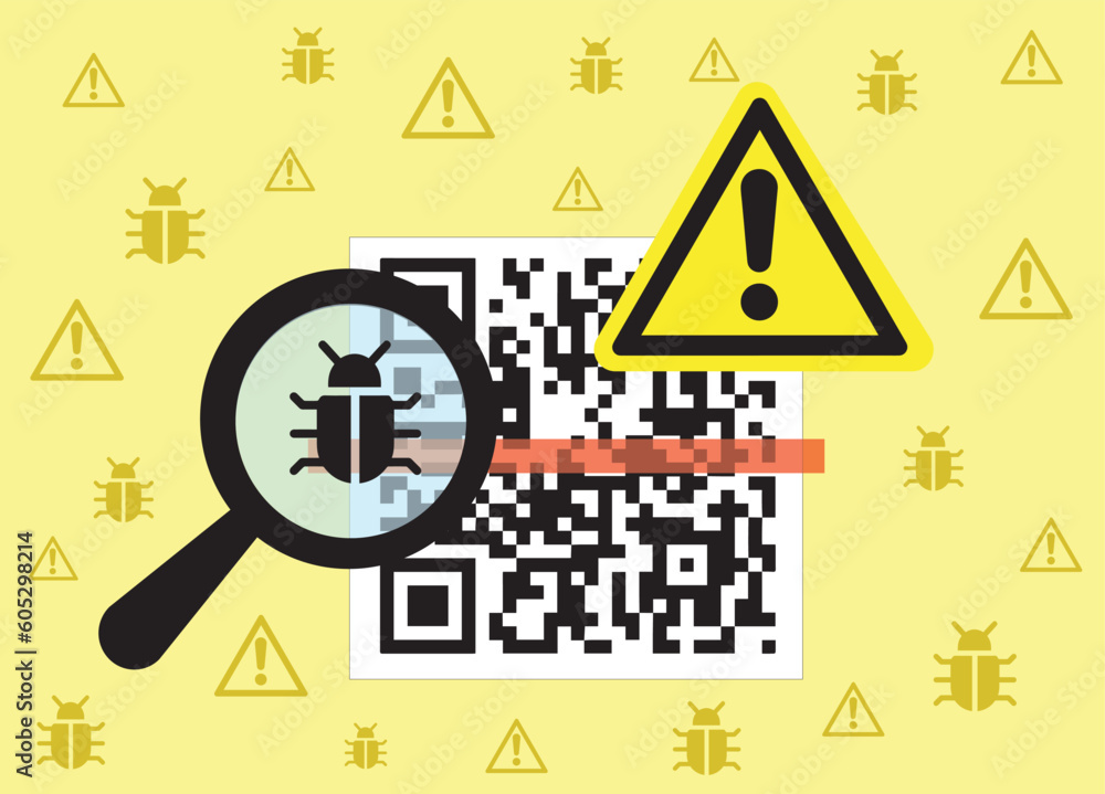 virus danger in qr code caution vector illustration, malware ...
