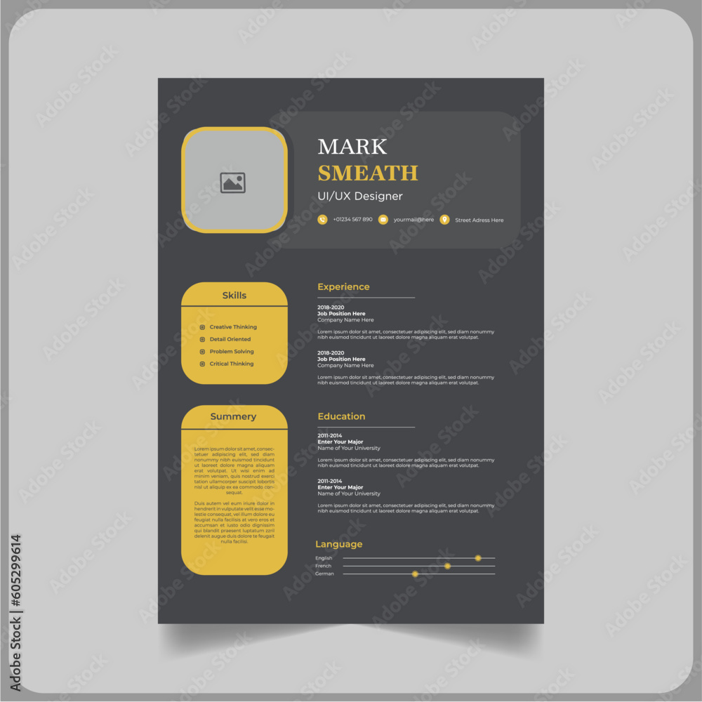 ui ux designer resume design Stock Vector | Adobe Stock