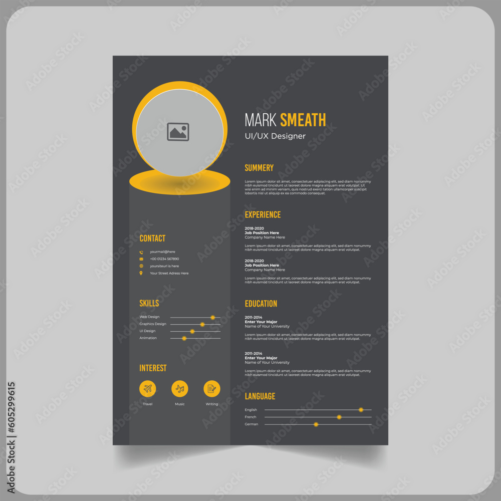 ui ux designer resume design Stock Vector | Adobe Stock