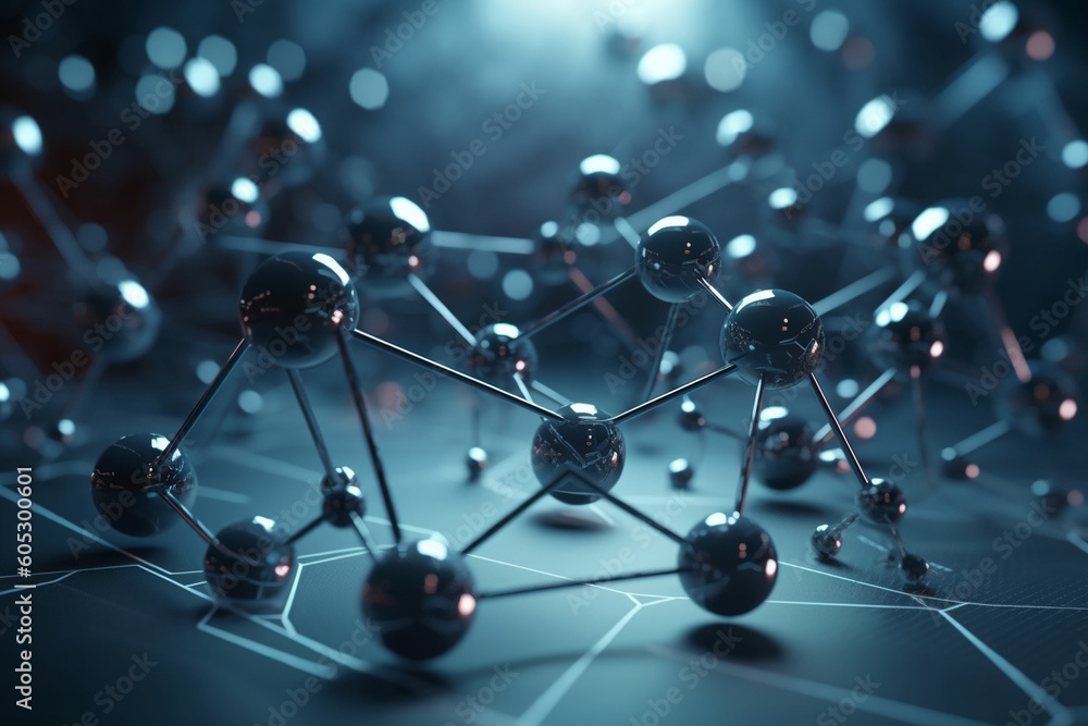 network of molecules connected to each other with the lab on background ...