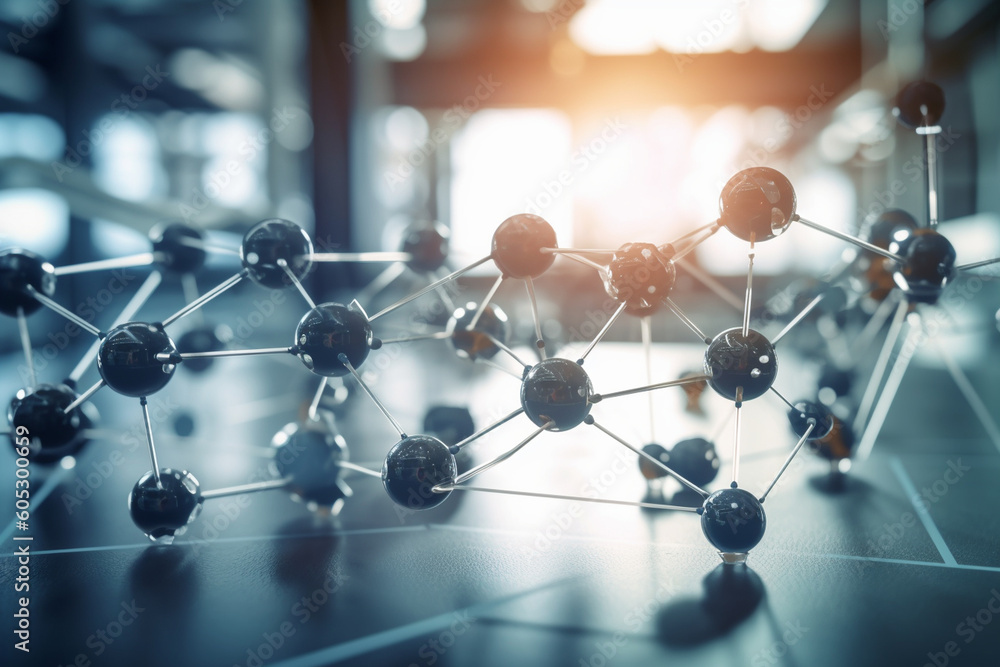 network of molecules connected to each other with the lab on background ...