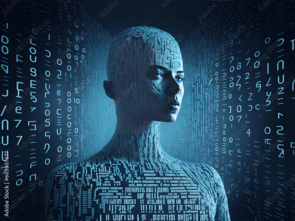 binary code technology, artificial intelligent, illustration of human ...