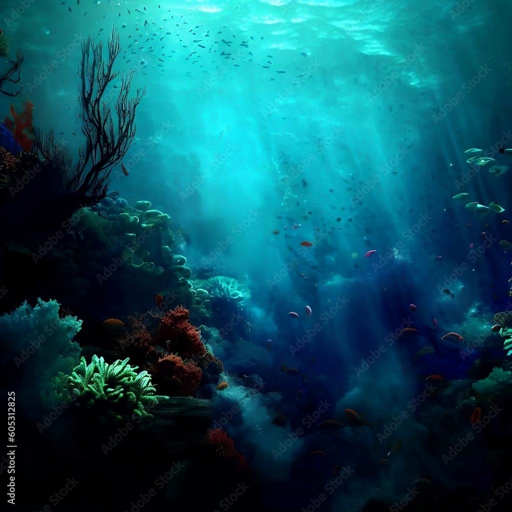 underwater coral reef landscape super wide banner background in the ...