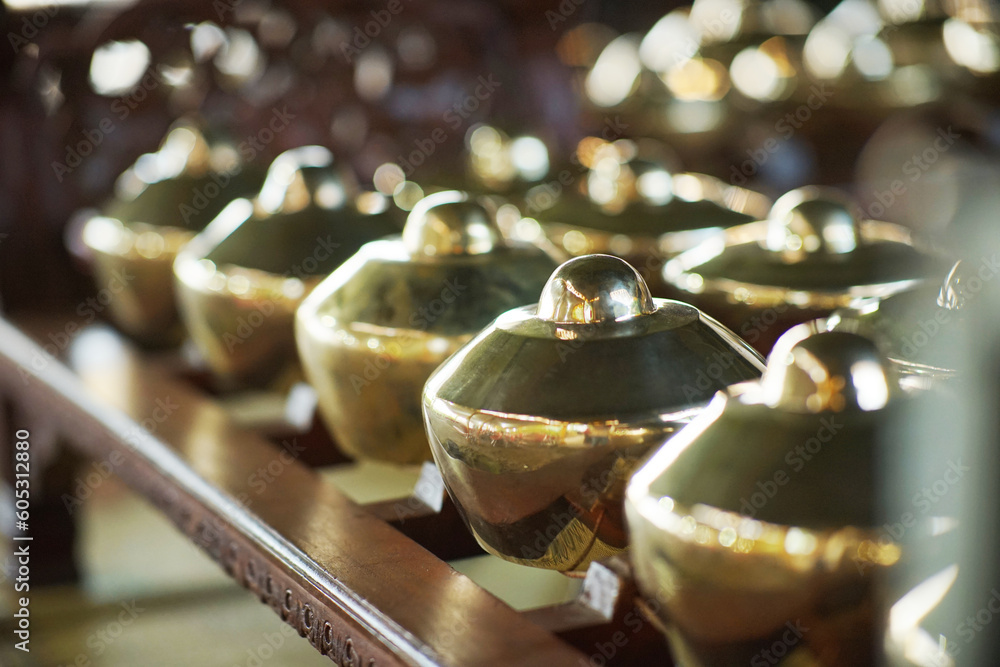 picture of Bonang musical instruments, Bonang music instrument from Java, Indonesia. Bonang is a ...