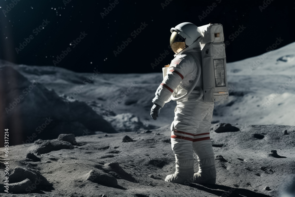 Astronaut in a space suit in space walks on the alien planet ...