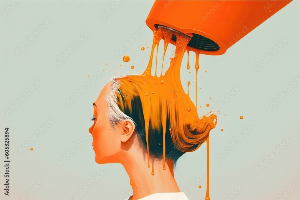 Woman washing her hair on bright background, concept of Personal care ...