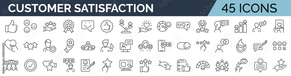 Set of 45 line icons related to customer experience, client ...