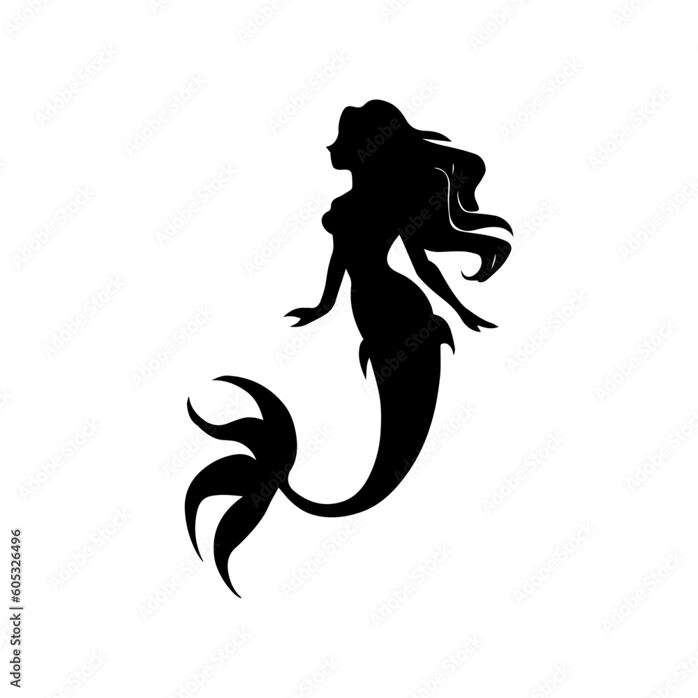 Vector illustration. Mermaid silhouette. Girl with a fish tail. Stock ...