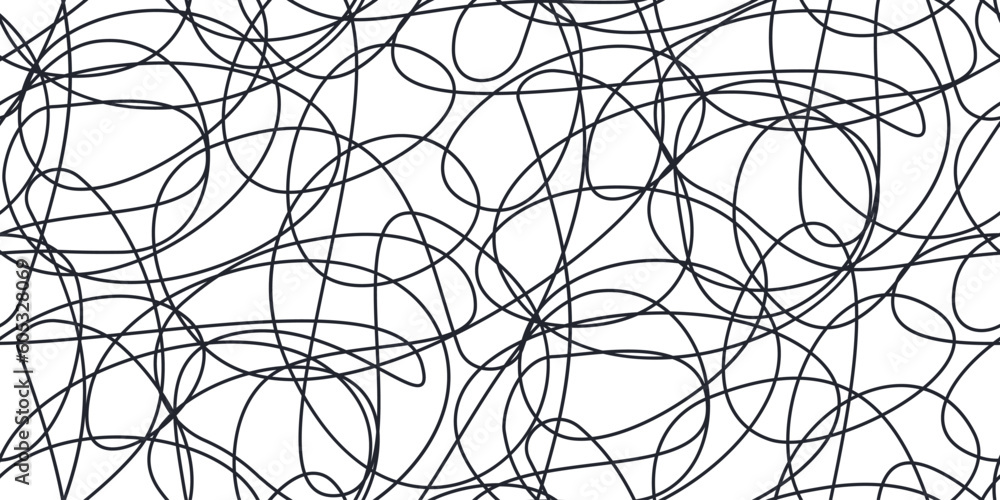 Chaotic artistic seamless pattern. Creative swirls, curved one line ...