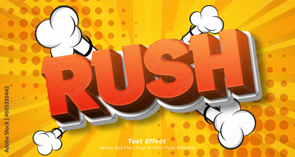 Rush text effect pop art editable comic and cartoon text style Stock ...