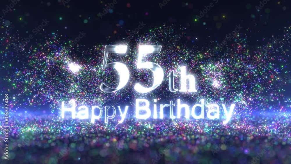 Happy 55th birthday wish with color particles, happy birthday greeting ...