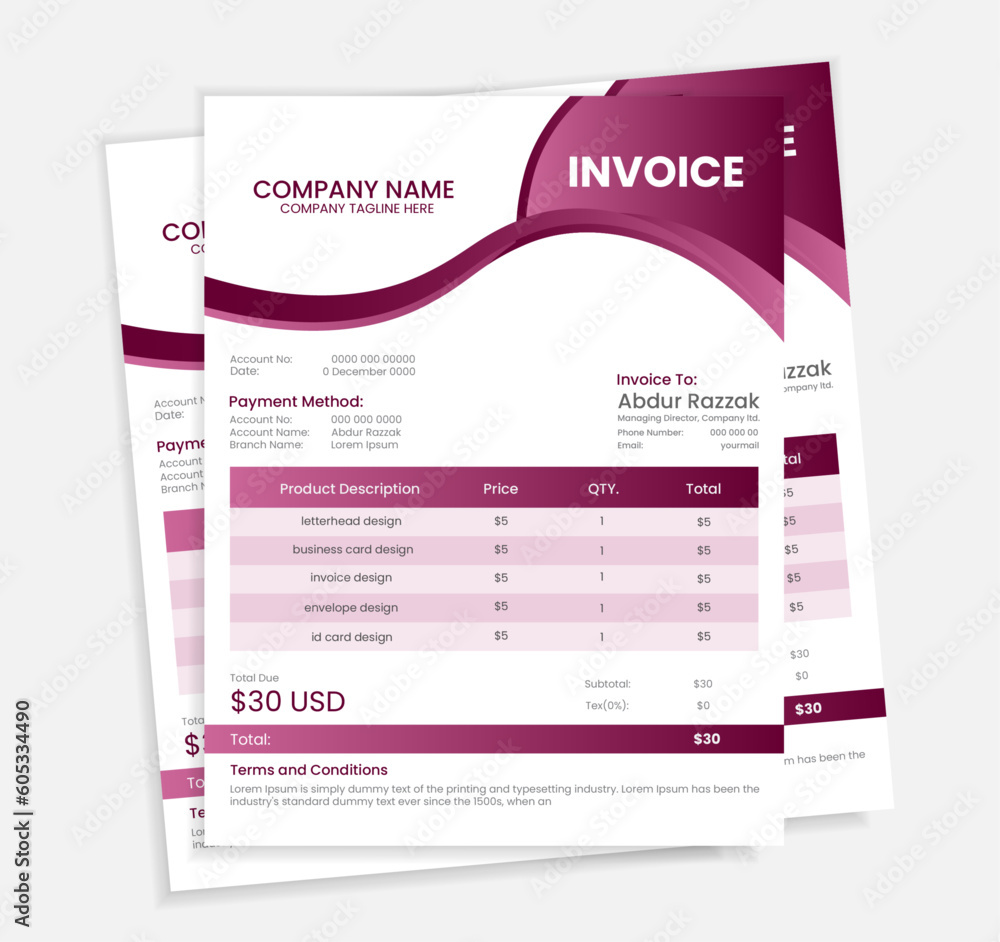 Vetor de Invoice minimal design template. Bill form business invoice ...