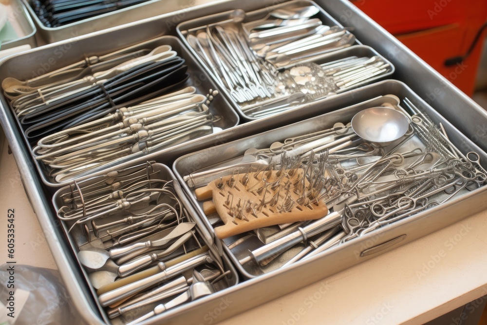 tray of surgical tools, each carefully laid out and ready for use ...