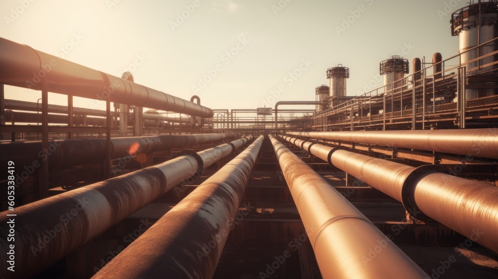 Aerial view of an oil refinery in an industrial zone, featuring a ...