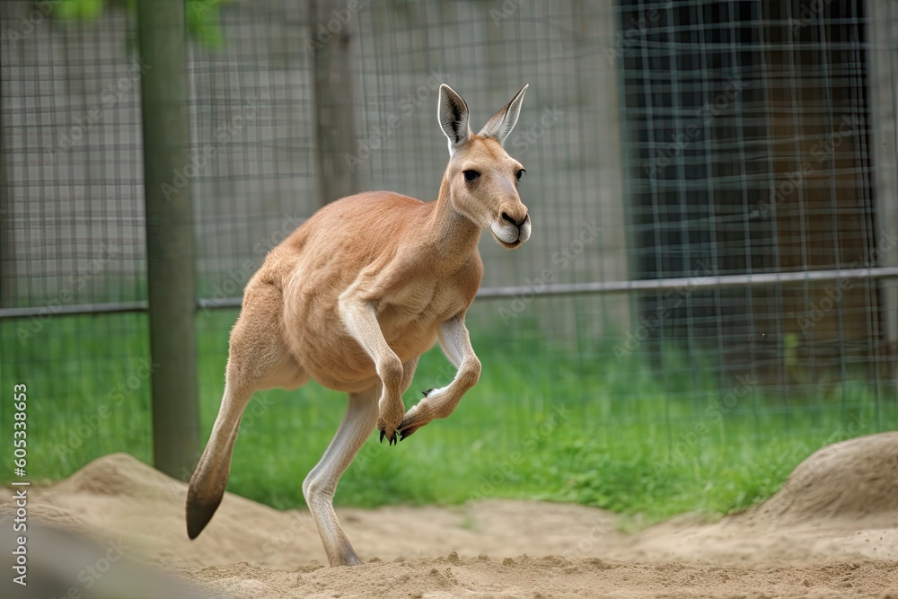 excited kangaroo bouncing and hopping around, showing off its speed and ...