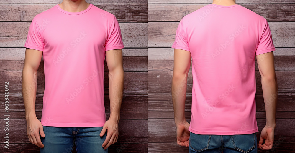 plain pink t-shirt mockup template, photo studio with male model, with ...