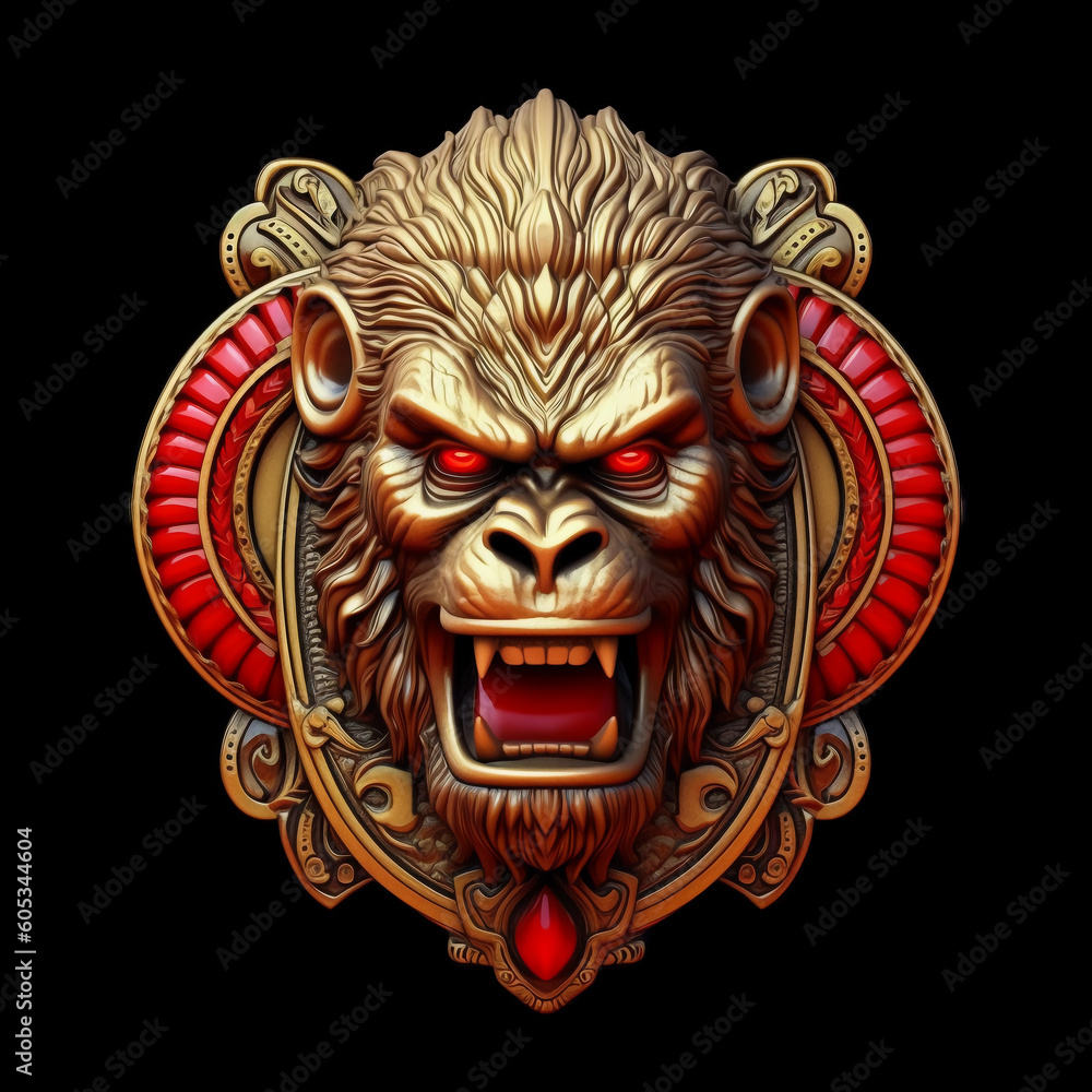 A Silver and gold metal Gorilla head metal emblem. 3D style Gorilla ...