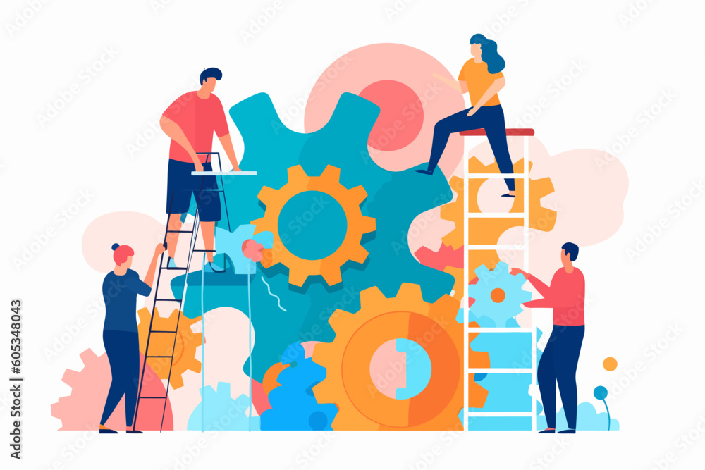 minimalist flat vector illustration depicts people holding different ...