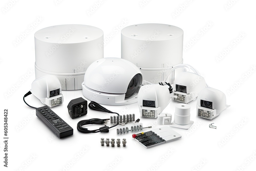 security system with array of motion and lighting sensors, cameras, and ...